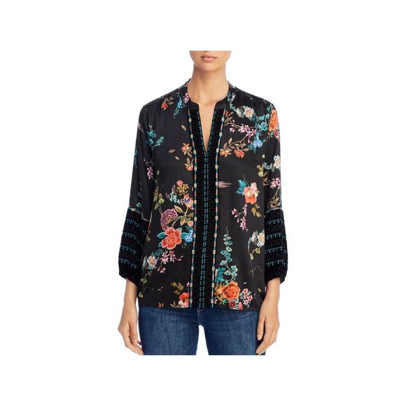 Johnny Was | Tops | Johnny Was Womens Black Embroidered Floral Long ...
